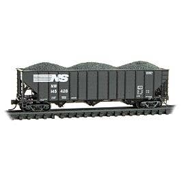 MicroTrain - 100-Ton 3-Bay Ribside Open Hopper w/Coal Load - Ready to Run - Norfolk Southern NW ...