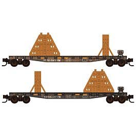 MicroTrain - 50' Fishbelly-Side Flatcar Flatcar w/Ribbon Rail Rack Ends Kit 2-Pack - RTR ...