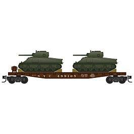 MicroTrain - 50' Fishbelly-Side Flatcar w/M4 Sherman Tank 4-Pack Foam Nest - Ready to Run - New ...
