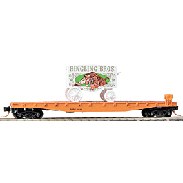 MicroTrain - 50' Fishbelly Flatcar w/Side Mount Brake Wheel w/Circus Wagon Load - Ringling Bros ...