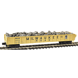 MicroTrain - 50' Gondola w/Straight Sides, Drop Ends & Stone Load - Milwaukee Road #81119 ...