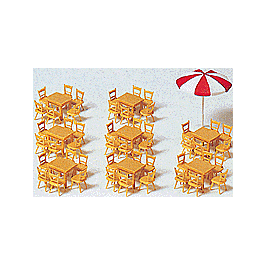 Preiser - 8 Tables & 48 Chairs - Includes Umbrella - 590-17201