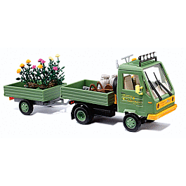 Busch - European Light Truck Multicar Flatbed - With Trailer - 189-42209