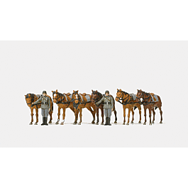 Preiser - Former German Army WWII - Unpainted Figures - Soldiers Holding Standing Draft Horses ...