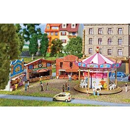 Faller - Funfair Set - Kit - Includes Non-Working Carousel and 3 Booths - 272-231722