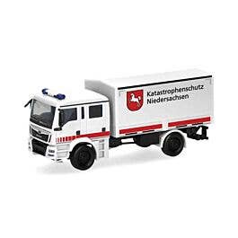 Herpa - MAN TGM Covered Box Truck - Assembled - Disaster Control (white ...
