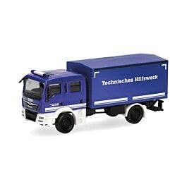 Herpa - MAN TGM Covered Box Truck - Assembled - THW (blue, white ...