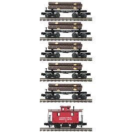 MTH - Premier Skeleton Log Car 5-Pack w/4-Wheel Wood Caboose 3-Rail ...