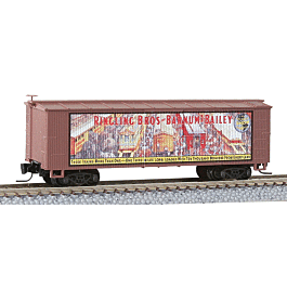MicroTrain - Ringling Bros. Billboard Series Wood Sheathed Boxcar - Car #9 ("One-Third Miles ...
