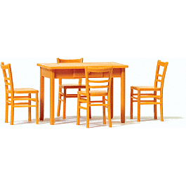 Preiser - Table with 4 Chairs, Kit - Wooden Color - 590-65809