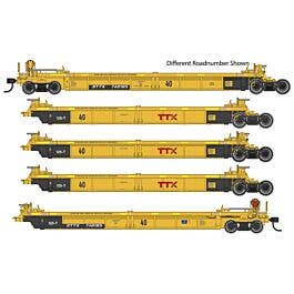 Walthers - Thrall 5-Unit Rebuilt 40' Well Car - Ready to Run - TTX DTTX #748298 A-E (yellow ...