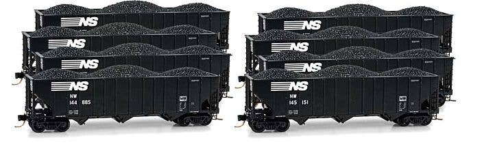MicroTrain - 100-Ton 3-Bay Ribside Open Hopper w/Coal Load 8-Car Runner Pack - Ready to Run ...
