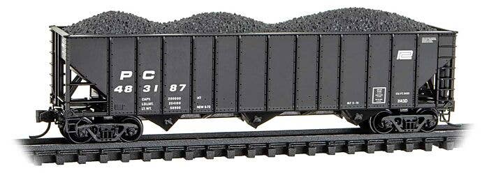 MicroTrain - 100-Ton 3-Bay Ribside Open Hopper w/Coal Load - Ready to Run - Penn Central #483187 ...