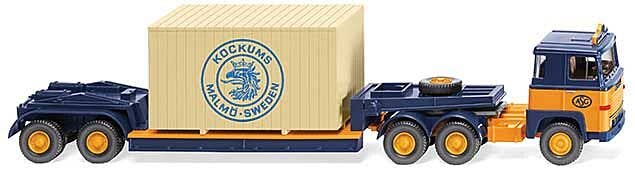 Wiking - 1974 Scania 111 Tractor with Low Boy Trailer, Crate Load ...