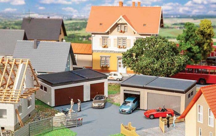 Faller - 2 Garages with Movable Doors - Kit - Each: 4-3/16 x 2-5/8 x 1 ...