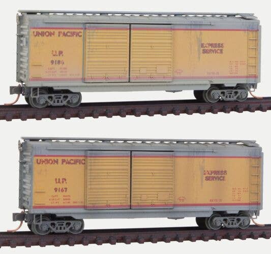 MicroTrain - 40' Double-Door Boxcar 2-Car Runner Pack - Ready to Run - Union Pacific #9167, 9186 ...