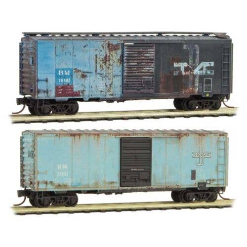 MicroTrain - 40' Single-Door Boxcar 2-Pack - Ready to Run - Boston & Maine 76482 (Weathered ...