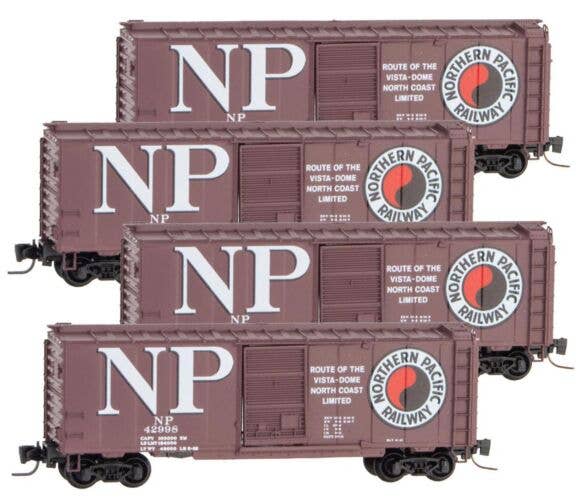 MicroTrain - 40' Single-Door Boxcar 4-Car Runner Pack - Ready to Run - Northern Pacific #42998 ...