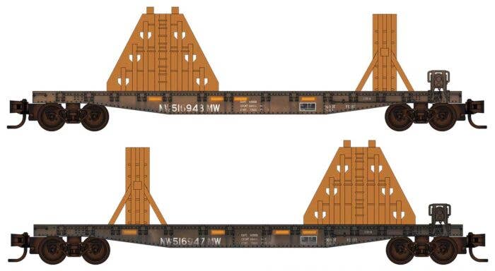 MicroTrain - 50' Fishbelly-Side Flatcar Flatcar w/Ribbon Rail Rack Ends ...