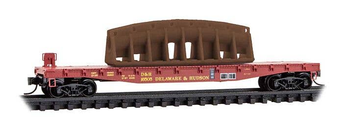 MicroTrain - 50' Fishbelly-Side Flatcar w/Fighter Jet Tank Load - Ready to Run - Delaware ...