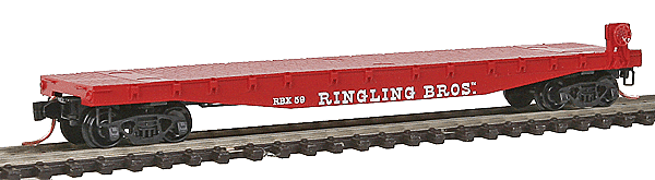 MicroTrain - 50' Fishbelly-Side Flatcar w/Side-Mount Brake Wheel - Ready to Run - Ringling Bros ...