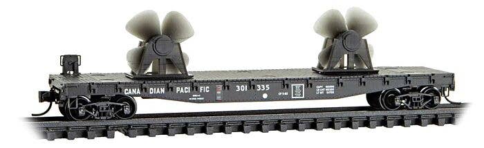MicroTrain - 50' Fishbelly-Side Flatcar w/Side Brake Wheel, Propeller Load - Ready to Run ...