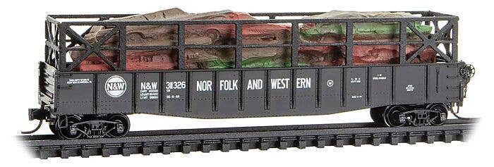 MicroTrain - 50' Gondola w/Fishbelly Sides, Drop-Ends, Smashed Autos - Ready to Run - Norfolk ...