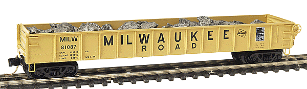MicroTrain - 50' Gondola w/Straight Sides, Drop Ends & Stone Load - Milwaukee Road #81087 ...