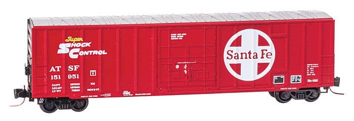 MicroTrain - 50' Rib-Side Plug-Door Boxcar, No Roofwalk - Ready to Run - Santa Fe #151923 (red ...