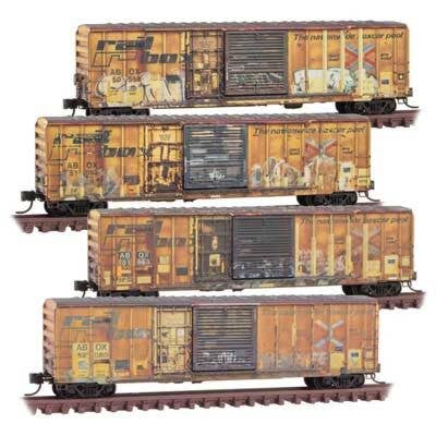 MicroTrain - 50' Rib-Side Plug & Sliding Door Boxcar No Roofwalk 4-Pack - Ready to Run - Railbox ...