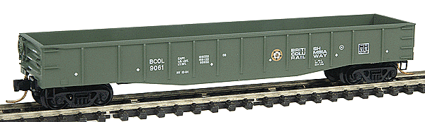 MicroTrain - 50' Steel Side 14-Panel, Fixed End Gondola - British Columbia Railway #9061 (Green ...