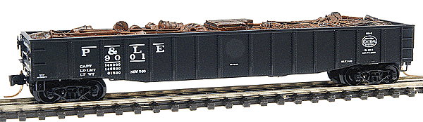 MicroTrain - 50' Steel Side 15-Panel Gondola - Pittsburgh & Lake Erie #9001 w/Scrap Load (black ...