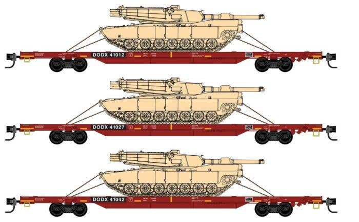 MicroTrain - 6-Axle 68' Flatcar with Abrams Tank Load 3-Pack Foam Nest ...