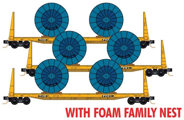 MicroTrain - 61' 8" Bulkhead Flatcar w/Cable Reel Load 3-Pack - Ready to Run Foam Nest - TTX ...