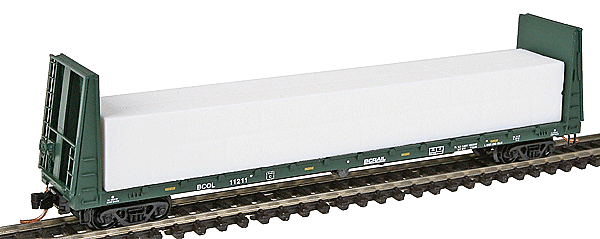 MicroTrain - 61' Bulkhead Flatcar w/Covered Wood Load - BC Rail #11211 ...
