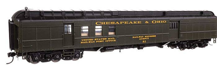 Walthers - 70' Heavyweight RPO-Baggage Car w/Clerestory Roof - Ready to Run - Chesapeake & Ohio ...