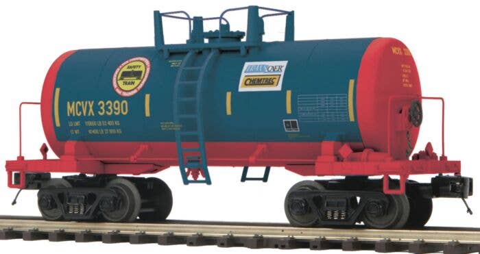 MTH - 8,000-Gallon Tank Car - 3-Rail - Ready to Run - Premier(R) - MCVX (Safety Train, blue, red ...