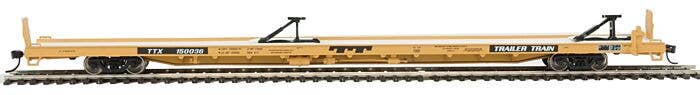 Walthers - 89' Channel Side Flatcar - Ready-To-Run - Trailer-Train #150036 (yellow, black; 40 ...