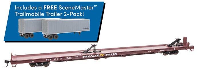 Walthers - 89' Channel Side Flatcar w/2 Trailmobile Trailers - Ready to Run - Trailer-Train TTX ...