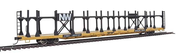 Walthers - 89' Flatcar w/Bi-Level Open Auto Rack - Ready to Run - Norfolk & Western Rack ...