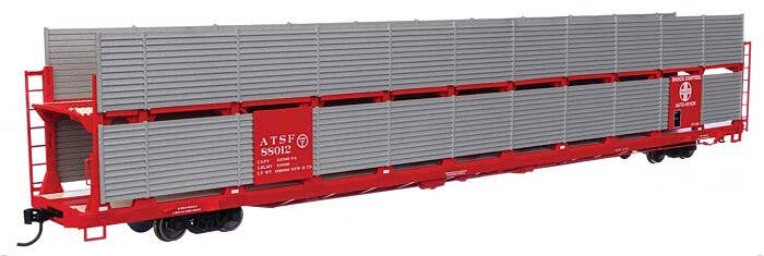 Walthers - 89' Flatcar w/Bi-Level Shielded Auto Rack - Ready to Run - Atchison, Topeka & Santa ...