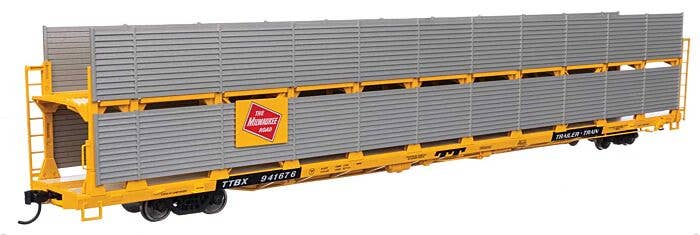 Walthers - 89' Flatcar w/Bi-Level Shielded Auto Rack - Ready to Run - Milwaukee Road Rack ...