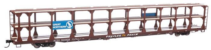 Walthers - 89' Flatcar w/Tri-Level Open Auto Rack - Ready to Run - Great Northern Rack Trailer ...