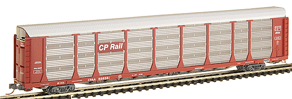 MicroTrain - 89' Tri-Level Closed Auto Rack - Canadian Pacific #55656 (CP Action Red; white CP ...