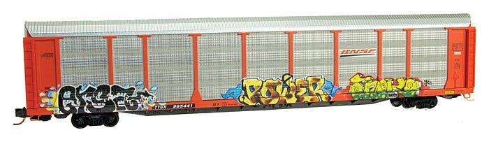 MicroTrain - 89' Tri-Level Enclosed Auto Rack - Ready to Run - BNSF Railway #965441 (Weathered ...