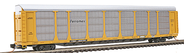 MicroTrain - 89' Tri Level Closed Auto Rack - TTX Ferromex #922134 (yellow Flatcar, white Roof ...