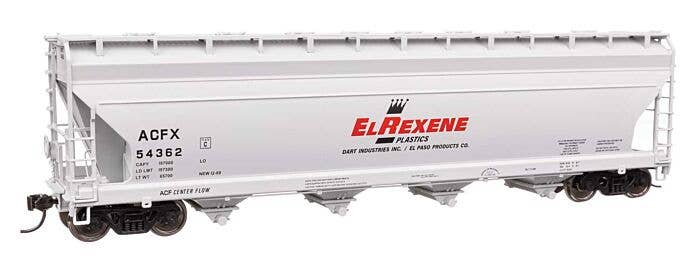 Walthers - ACF 5250 4-Bay Centerflow Covered Hopper - Ready to Run - El Rexene ACFX #54362 - 910 ...