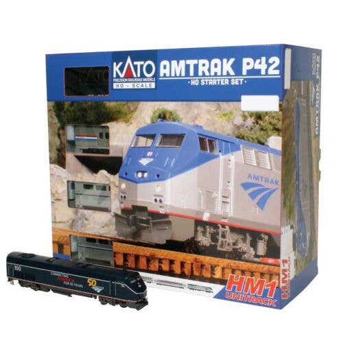 Kato - Amtrak P42 Superliner Starter Set - Standard DC - Amtrak #100 (50th Blue), Viewliner ...