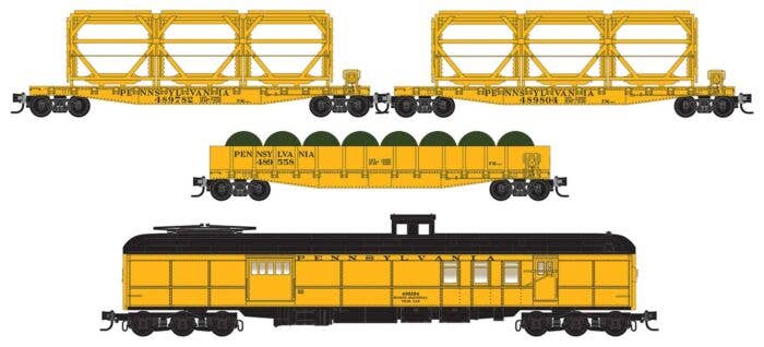 MicroTrain - Baggage-RPO, 3 Flatcars, Catenary MOW Car Set - Ready to ...