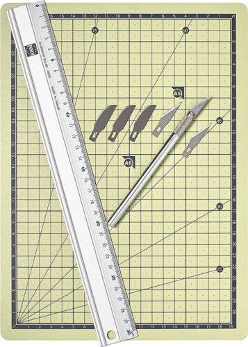 Busch - Cutting Mat w/Hobby Knife & Metal Metric Ruler - Mat: 11-13/16 ...